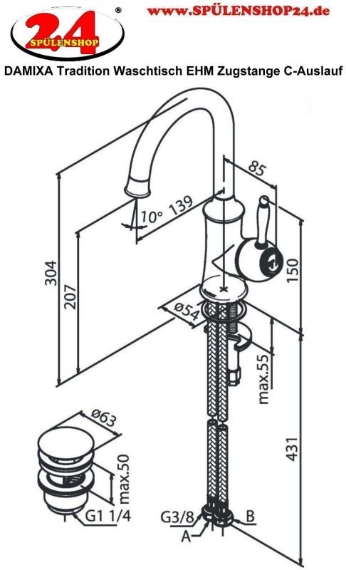 DAMIXA Tradition Chrom inkl. Ablauf kaufen | Spülenshop24