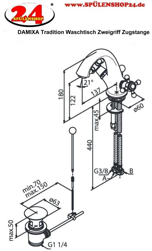 DAMIXA Tradition Chrom mit Zugstange kaufen | Spülenshop24
