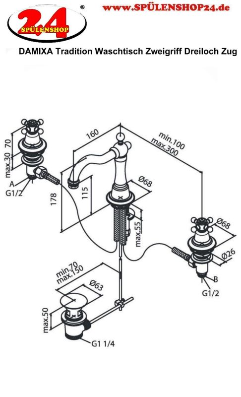 DAMIXA Tradition Chrom Dreiloch kaufen | Spülenshop24
