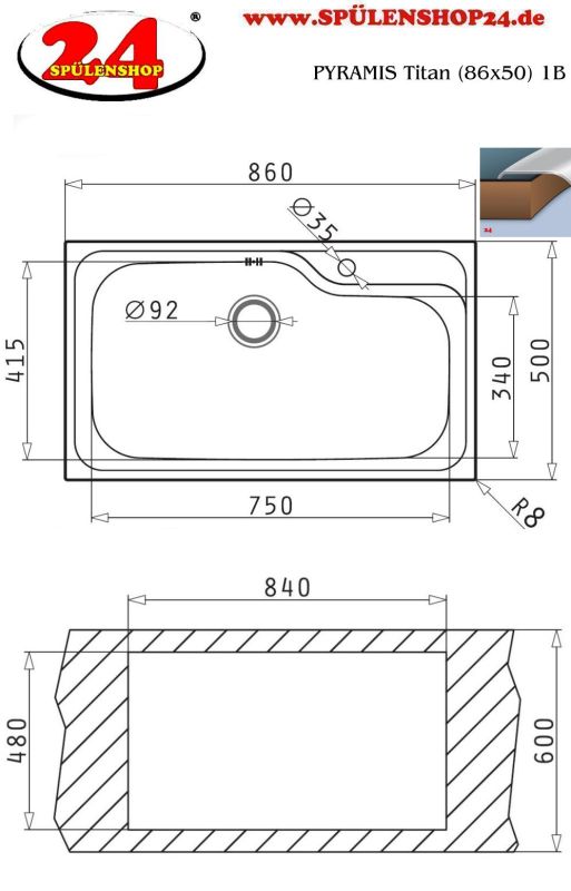 PYRAMIS TITAN (86x50) 1B online kaufen | Spülenshop24
