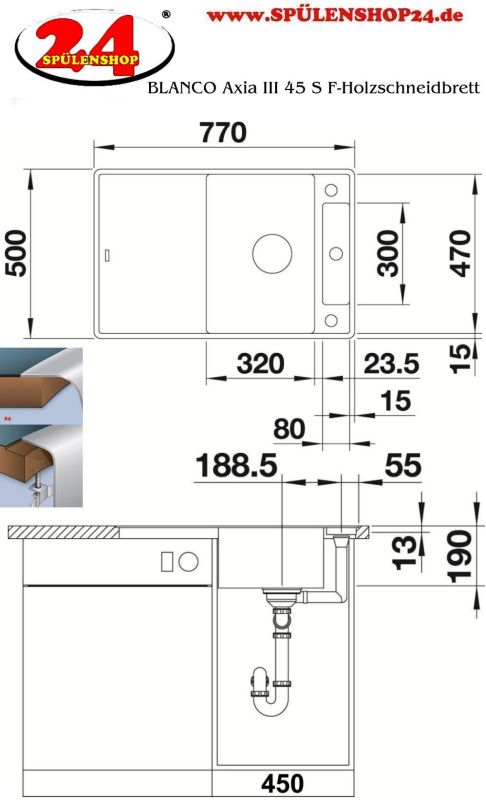 BLANCO AXIA III 45 S F Silgranit® kaufen | Spülenshop24
